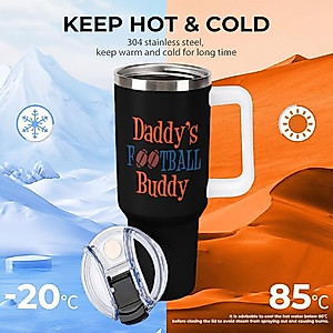 Daddy's Football Buddy 40oz Water Bottle Double Wall Insulated Tumbler with Handle Leakproof Travel Mug White-style