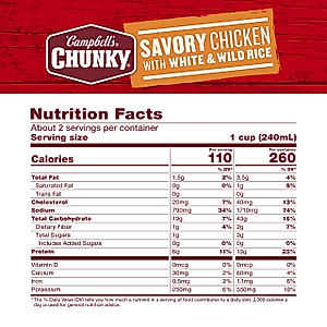 Campbell's Chunky Soup, Savory Chicken with White and Wild Rice Soup, 18.8 Oz Can (Case of 12)