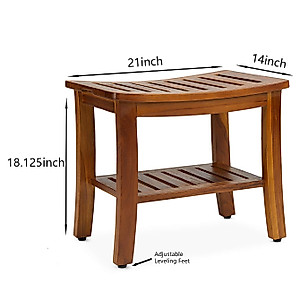 TeakCraft Teak Shower Bench with Shelf 21 Inch, Fully Assembled Teak Wood Shower Stool & Spa, Shower Bench for Elderly, Indoor and Outdoor Use, The Hermod