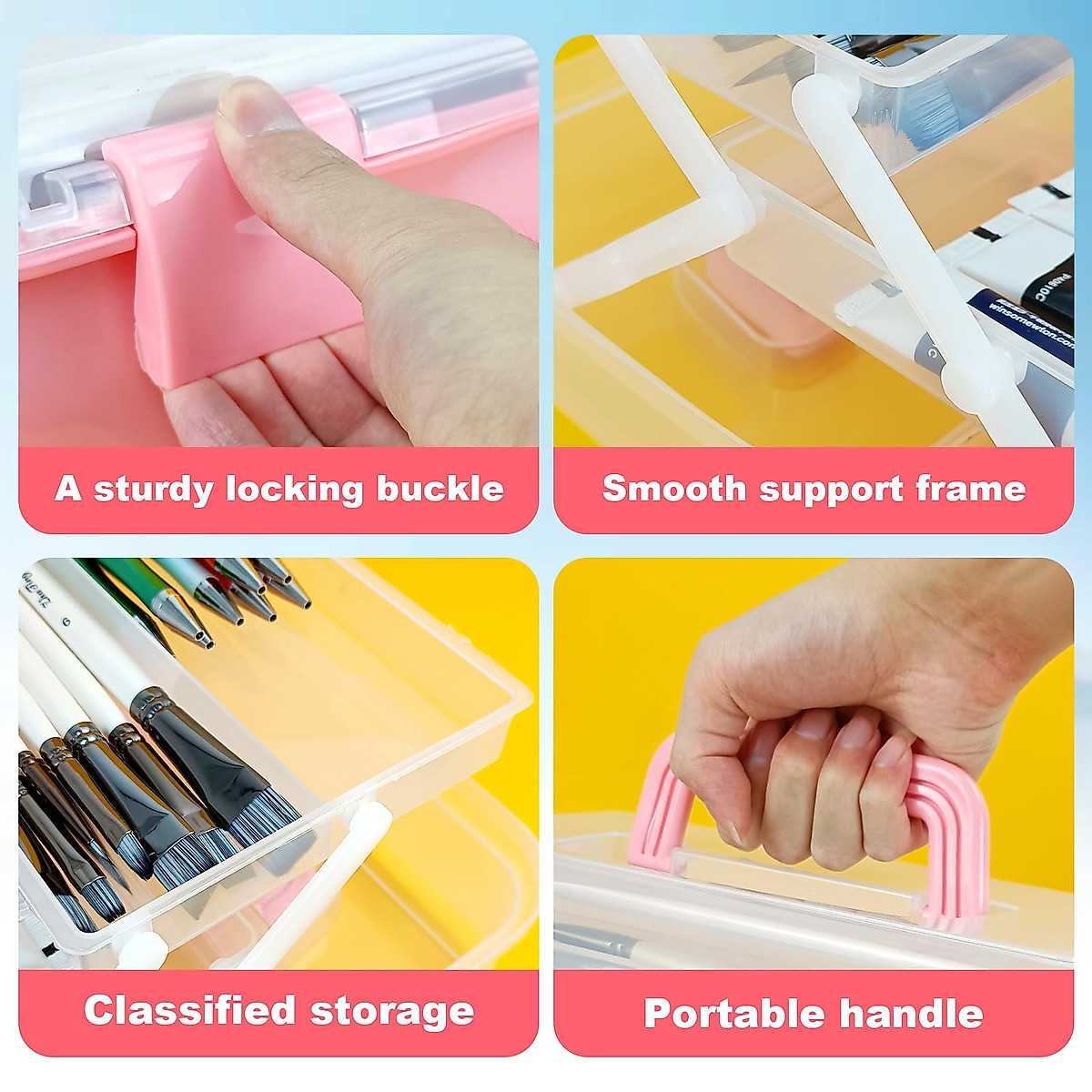 Tackle Box Organizers and Storage,10inch Craft Organizers and Storage,Three-Layer Sewing Box With 2 Trays,Medicine Storage Box With Handle For Nail、Makeup、Diamond Painting、Building Blocks (PINK)