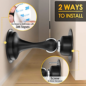 Door Stoppers Magnetic Door Catch - 2 Pack Stainless Steel Heavy Duty Door Holder Stops for Bottom Top of Door - Wall Floor Mounting No Drill 3M Adhesive & Screws Strong Magnet Keep Door Open