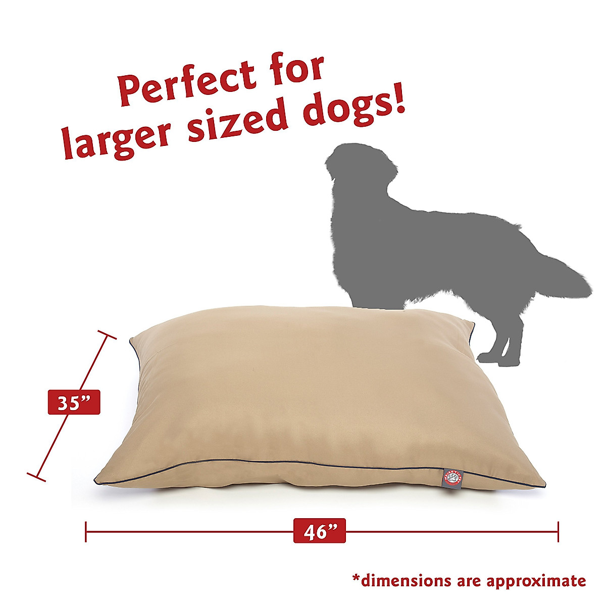 Majestic Pet Rectangle Large Dog Bed Washable – Non Slip Comfy Pet Bed – Dog Crate Bed Super Value Pillow Dog Bed – Dog Kennel Bed for Sleeping - Dog Bed Large Breed 46 x 35 Inch – Solid Khaki
