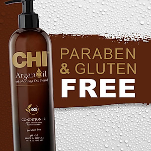 CHI Argan Oil Conditioner, Replenishes Hair Moisture, Enhances Strength & Helps Protect Against Damage, Sulfate, Paraben, & Cruelty-Free, 11.5 Oz