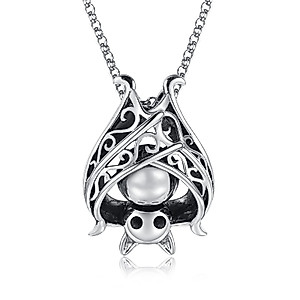 APOTIE Vampire Bat Urn Necklace for Ashes 925 Sterling Silver Goth Cremation Jewelry Memorial Keepsake Pendant for The Loved One