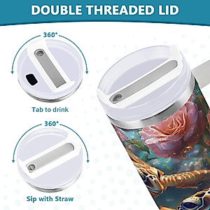 Slewiaeky Tumbler with Handle 40 oz Ocean Turtle Sea Travel Mug with Lid and Straw Butterfly Stainless Steel Vacuum Insulated Water Bottle Cup for Iced Tea Coffee Cold Beverages Cup Holder Friendly