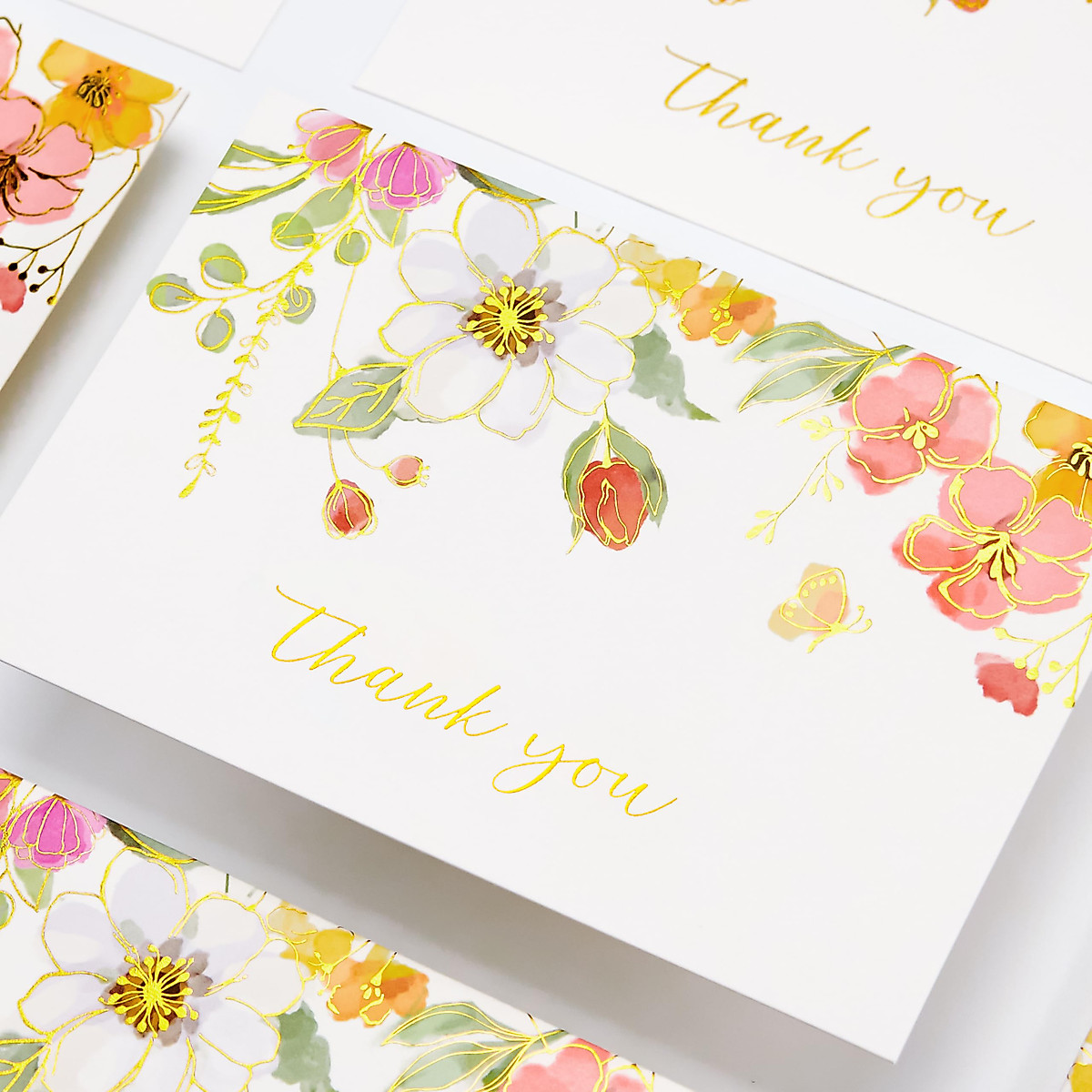 Crisky Wildflower Thank Cards with Envelopes 50 Pack bulk 4x6 Inch Kraft envelopes Flower Greeting Cards with Envelopes For Baby Shower, Wedding, Bridal Shower, Graduation