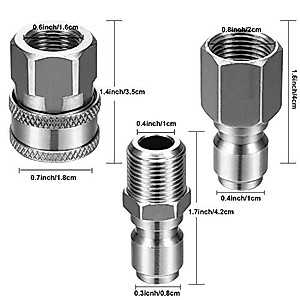 Hotop NPT 3/8 Inch Stainless Steel Male and Female Quick Connector Kit Pressure Washer Adapter Set and 2 Packs NPT 3/8 Inch Stainless Steel Quick Connector Plug Male Nipples