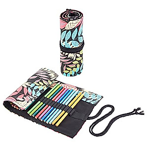 NBEADS 2 Pcs Paint Brush Roll Up Bag, 2 Styles 24 Slots/48 Slots Boho Canvas Pencil Roll Wrap Pouch Makeup Brushes Case Watercolor Brush Holder Organizer Foldable for Artist Draw Pen, Leaf Pattern