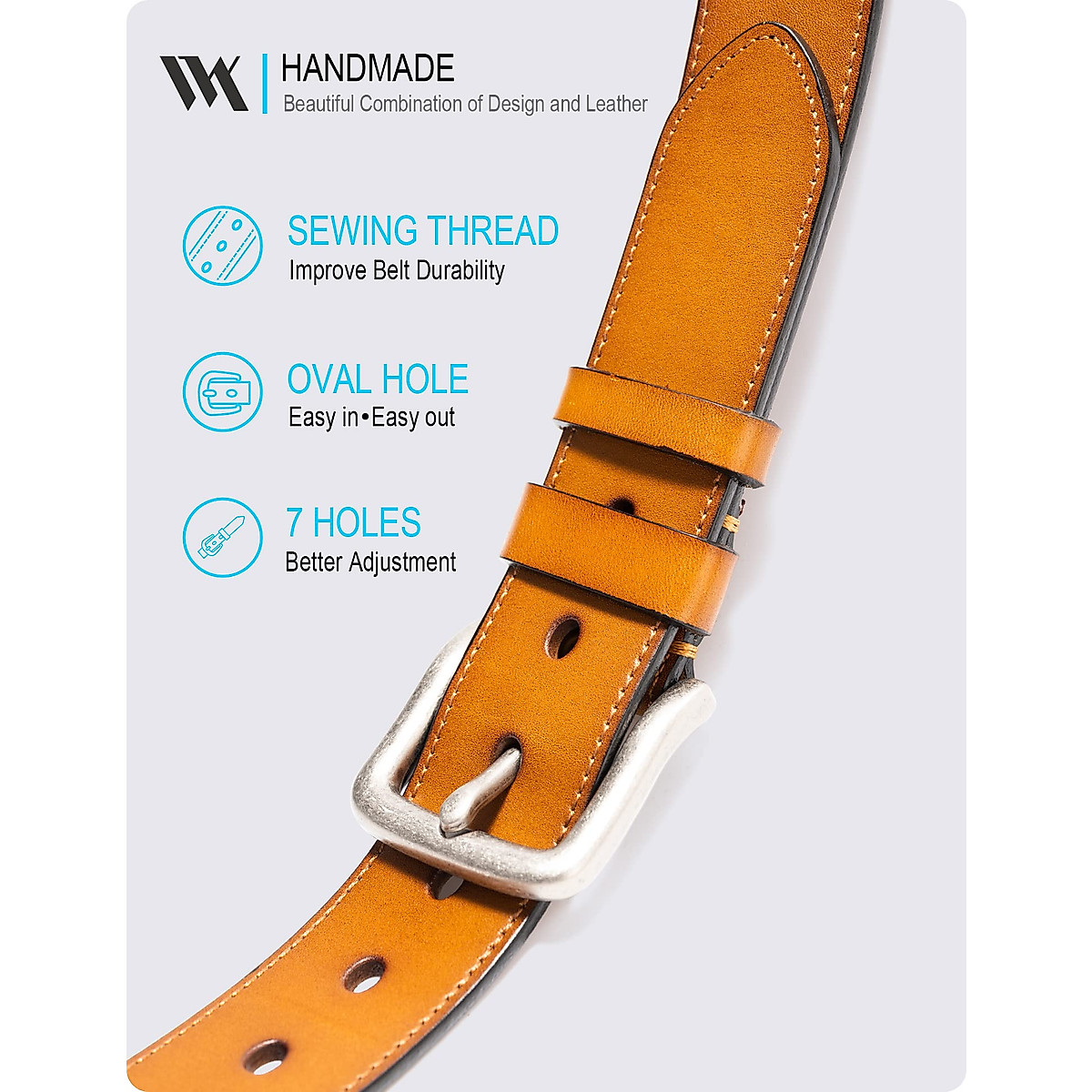 WOLFANT Men's 38mm Casual Jean Belt,100% Real Solid Full Grain Leather