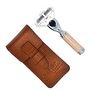 Parker Safety Razor, Gillette Venus Compatible Women’s Travel Sized Triple Blade Razor – Includes Saddle Brown Leather Razor Travel Case & One Cartridge