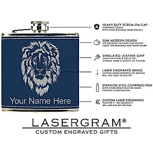 Faux Leather Flask, Motorcycle, Personalized Engraving Included (Dark Blue)