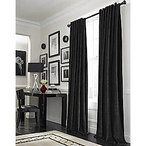 Joydeco Black Velvet Curtains 90 inch Length 2 Panels Burg Set, Luxury Rod Pocket Thermal Insulated Window Blackout Curtain, Room Darkening Drapes for Living Dining Room Bedroom Privacy