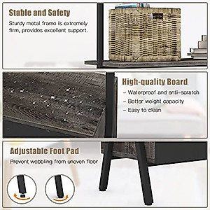 Usinso Wood Metal Ladder Bookshelf, Industrial 4-Tier Black Bookcase with Wide Storage Cabinet, Rustic Brown Bookshelf for Living Room, Shelves for Storage Bedroom, 30L x 13W x 70H Inch