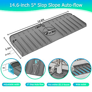 Gigabaskets14-inch Slope Auto-flow Kitchen Sink Splash Guard, Silicone Sink Protectors, Drip Catcher Tray & Draining Pad Mat, Keep Kitchen/Bathroom/RV Faucet Counter Dry & Clean Gadget Accessories