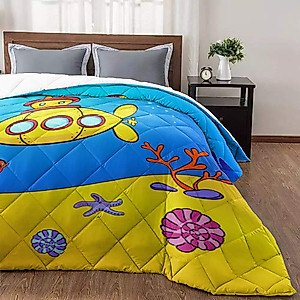 Arts Language Cool Summer Bedspread Quilt Yellow Submarine Underwater All-Season Comforter Duvet Insert or Stand-Alone Comforter, Comfortable Air Conditioning Bed/Sofa Blanket for Adults Kids 82x85in