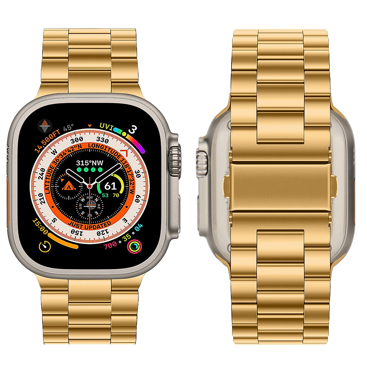 HITZEE Compatible with Apple Watch Ultra Band 49mm Business Stainless Steel Metal Strap Men Women Link Bands with Case Compatible for Apple Watch Ultra 2 Ultra, 49mm Gold