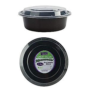 Premium Deep Round Black Containers - 9" (Pack of 3) - Stackable & Leak-Proof Design | Perfect for Meal Prep, Storage & Reusable Home Organization