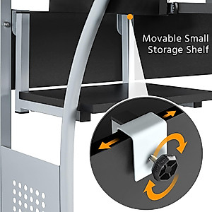 Topeakmart Rolling Computer Desk with Charging Station and 2 USB Ports for Small Space, Study Writing Desk with Keyboard Tray and Printer Shelf for Home Office, Compact Study Table with Wheels, Black