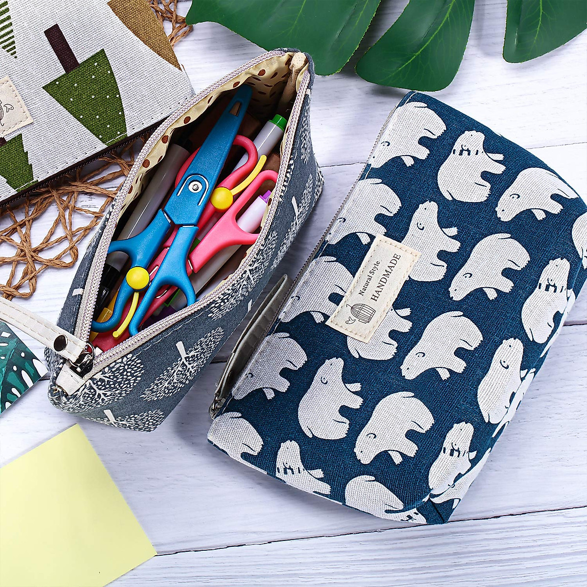 8 Pieces Canvas Cosmetic Bags Printed Small Makeup Bag Multi Function Travel Organizer Pouch Purse with Zipper for Women Girls Fall Vacation Travel Toiletry Bag Christmas Birthday Gift, 8 Styles