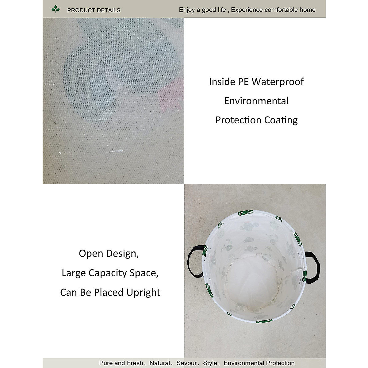 ONOEV Round Fabric Storage Bin,Decorative Basket,Organizer Basket with Handles,for Clothes Storage,books and sundries (Green Cactus), 19.7inch(H) x 15.7inch(D)