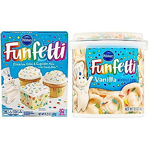 Pillsbury Moist Premium Cake Mix 15.25 Ounce and Funfetti Vanilla Flavored Frosting 15.6 Ounce