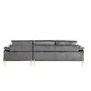 GINGVAT Velvet Upholstered Sectional Sofa, L-Shaped Chaise with Removable Back and Seat Cushions, Modern Style, Gray