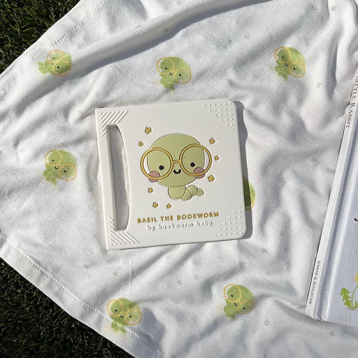 Basil The Bookworm Baby Teether - Premium BPA Free Silicone Teething Toy | Perfect for Baby Showers | Unique Book-Shaped Design | Freezer & Dishwasher Safe (Age: 3+ Months)