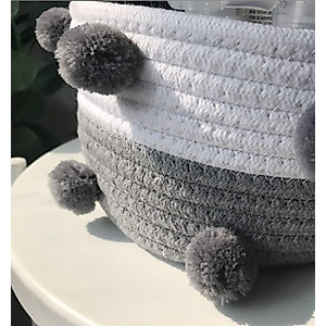 Cotton Woven Storage Basket Cute Pompom, Cotton Rope Handwoven Toy Storage Basket Round Snack Key Sundries Storage basket Student Living Room Bedroom Table Top