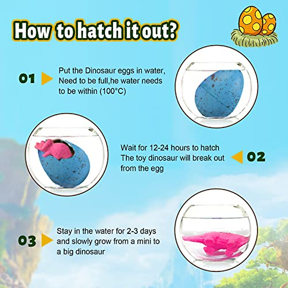 MIIRR Dinosaur Eggs, 30pcs Dino Smashers Eggs Kit as Easter Day Party Favors Games Supplies, Hatching in Water Growing Toys for Boys Girls 4-7