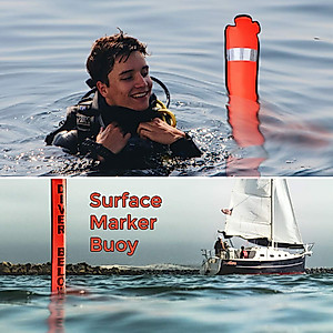 4ft Red Scuba Diving Open Bottom Surface Marker Buoy (SMB) with 49ft Finger Spool Alloy Dive Reel and Double Ended Bolt Clip - Blue