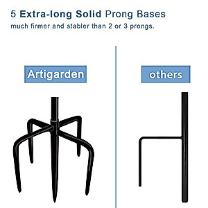 Artigarden 92 Inch Outdoor Shepherd Hooks with 5 Pronger Base (2 Packs), Adjustable Heavy Duty Garden Hanging Stand Holder for Bird Feeders Lanterns Planter Hanger, Matte Black