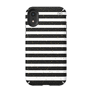 Speck Presidio Inked iPhone XR Case, Stripe Gold Specks/Marble Grey 132093-8902 Gray