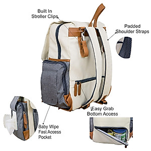 Cutie Carry Diaper Bag Backpack with Baby Pad Insulated Pocket Stroller Straps Wipe Dispenser Padded Shoulder Large Fashion Bags Dad or Mom Grey Cream