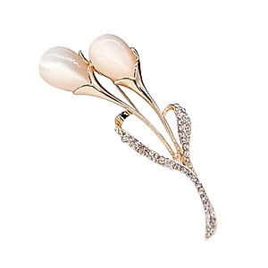 Guoshang Women Rose Gold Opal Calla Lily Brooch Pin Flower Opal Lapel Pin for Coats Jackets Sweaters Accessories,Gold,1 Pc