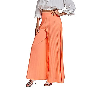 LYANER Women's Elastic High Waisted Wide Leg Palazzo Pants Loose and Casual Pleated Trousers Orange X-Large