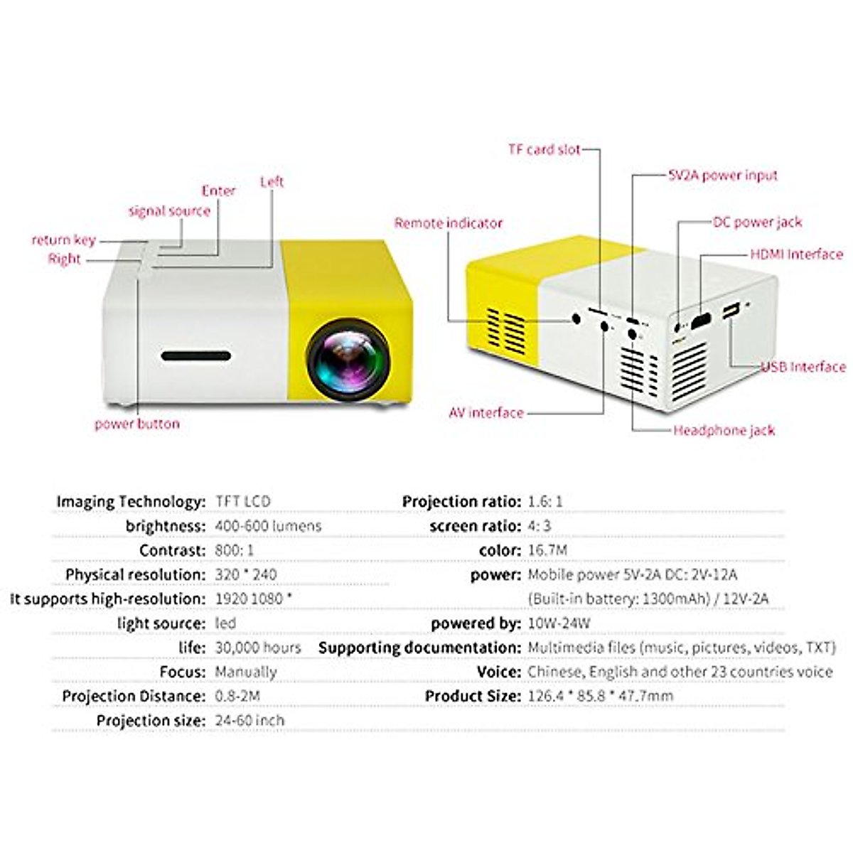 Portable Mini projectors LED Micro Projector 1080P Home Party Meeting Theater Projector（Newest Upgraded Version ）