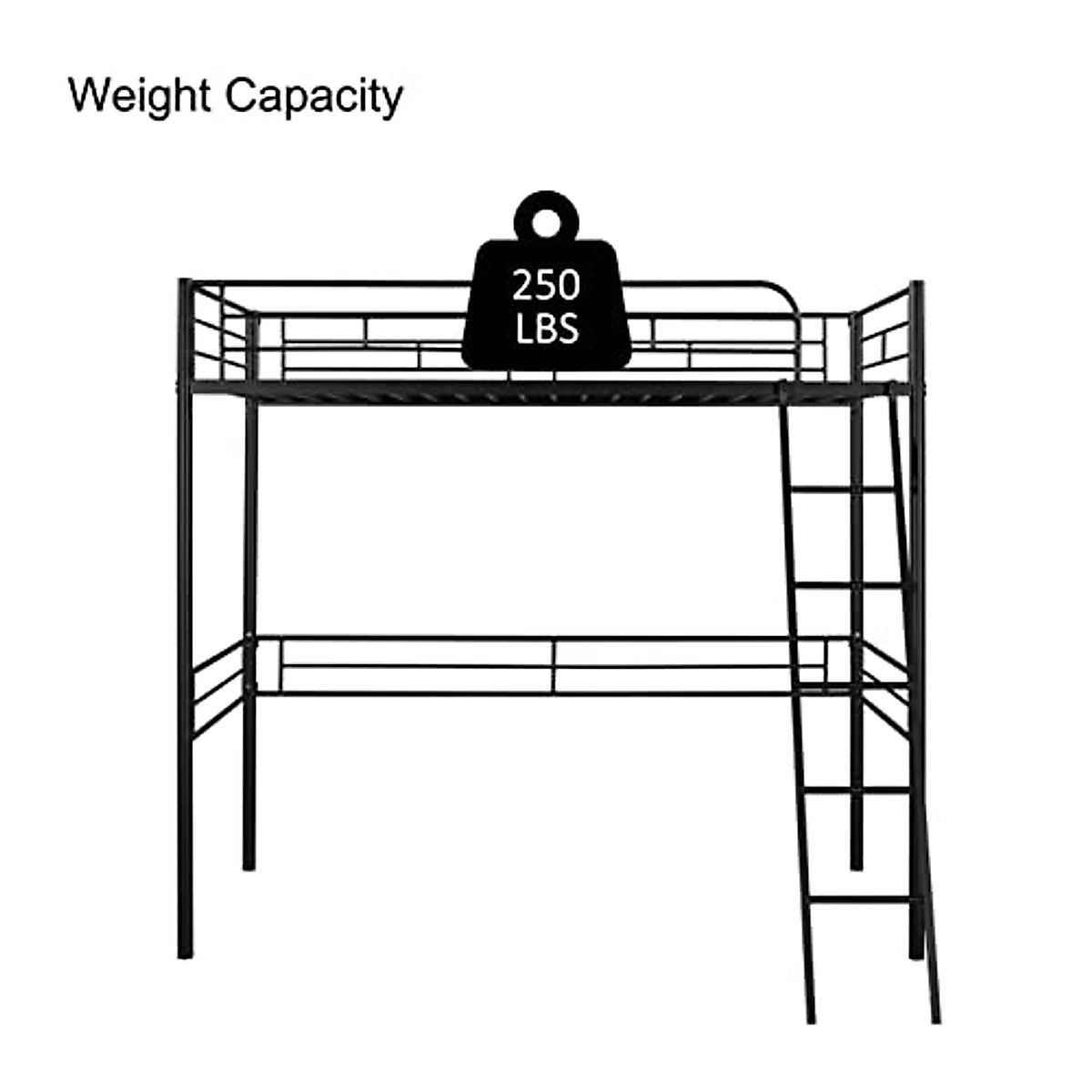 HomJoones Metal Loft Bed, Metal Twin Over Loft Bunk Bed with Safety Rail Side Ladders for Dormitory Bedroom Boys Girls Adults,No Box Spring Needed, Twin