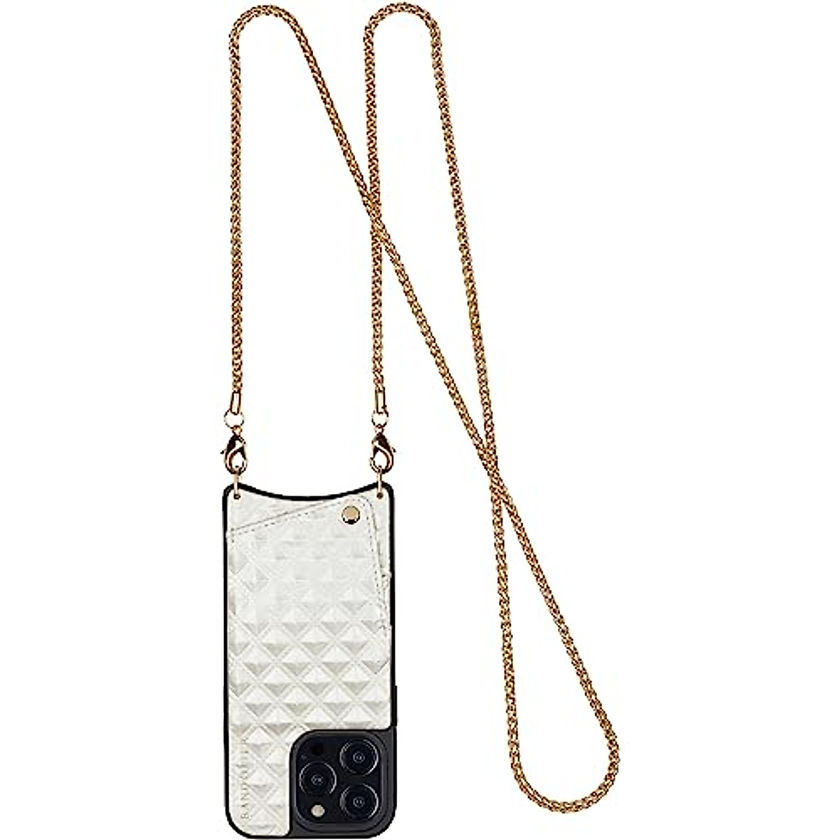 Bandolier Sheila Crossbody Phone Case and Wallet for iPhone 13 Pro - Pyramid Studded Creme Vegan Leather with Gold Detail