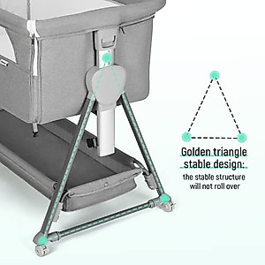 Cowiewie Baby Bassinet, Beside Sleeper for Baby Easy Folding Bedside Bassinet with Storage Basket and Wheels to Reduce Mom's Fatigue (Dark Grey) 2023 New