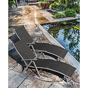 Flamaker Patio Lounge Chairs Adjustable Chaise Lounge Chairs Folding Outdoor Recliners Set of 2 for Beach, Pool and Yard (Grey)