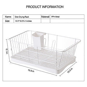 Dish Drying Rack with Swivel Spout, Dish Drainers with Drainboard for Kitchen Counter, Dish Strainer with Removable Utensil Holder, Stainless Steel Dish Drainer in Sink, White (White)