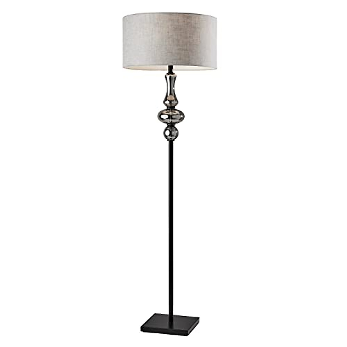 Adesso 1554-01 Natalie Floor Lamp, 65.5 in, 100W, Black/Smoked Glass, 1 Floor Lamp