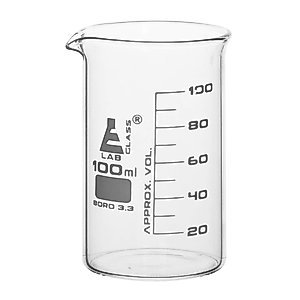 EISCO Beaker, 100ml - Tall Form with Spout - White, 10ml Graduations - Borosilicate 3.3 Glass