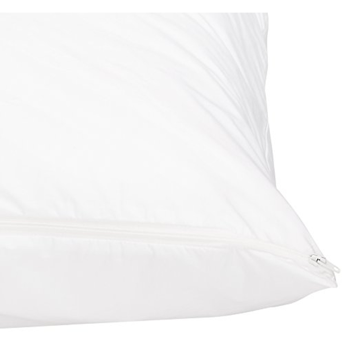 Amazon Basics Standard Pillowcase with Zipper, 100% Cotton Hypoallergenic, Pillow Protector, White (27 x 21 Inches), Pillows Not Included