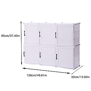 DYRABREST 6 Tier Portable Shoe Rack Organizer,24/36 Pairs Entryway Shoe Organizer Storage Cabinet with Shuttered Door, Plastic Stackable Space Saving Free Standing Shelf for Entryway (White, 6 Doors)