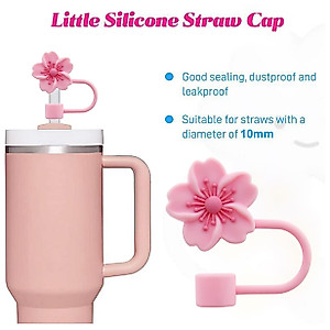 Meitesti 3pcs Cherry Blossom Silicone Straw Cover Cap for Stanley Cup,Straw Topper 10 mm 0.4 in Reusable Straw Tips Lids,Flower Straw Tip Covers Gift for Party Decor
