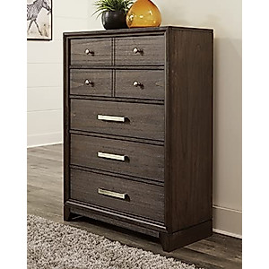 Signature Design by Ashley Brueban Transitional Contemporary 5 Drawer Chest with Dovetail Construction, Chestnut Brown