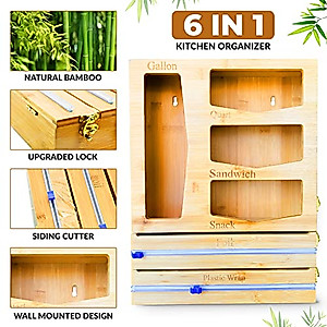 MADDIS -Ziplock Bag Storage Organizer, 6 In 1 Foil and Plastic Wrap Organizer with cutter, Ziplock Bag Storage Organizer for Kitchen Drawer or wall,Foil Organizer compatible with 12 inch size rolls.