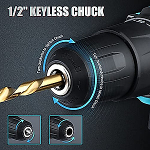 DURATECH 20V Cordless Drill, Electric Power Drill Driver Set with 1/2” Keyless Chuck, Variable Speed, 25+1 Torque Settings, 350 In-lbs Torque and 16pcs Drill Bits, Drill Tools Kit for Home Improvement