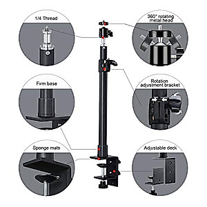 SUPON Desk Mount Stand, Desktop C Clamp Mounting Stand, 14-23 Inch Adjustable Aluminum Tabletop Light Stand with 360° Rotatable Ball Head, 1/4" Screw Tip for Ring Light, Video Light, Camera, YouTube